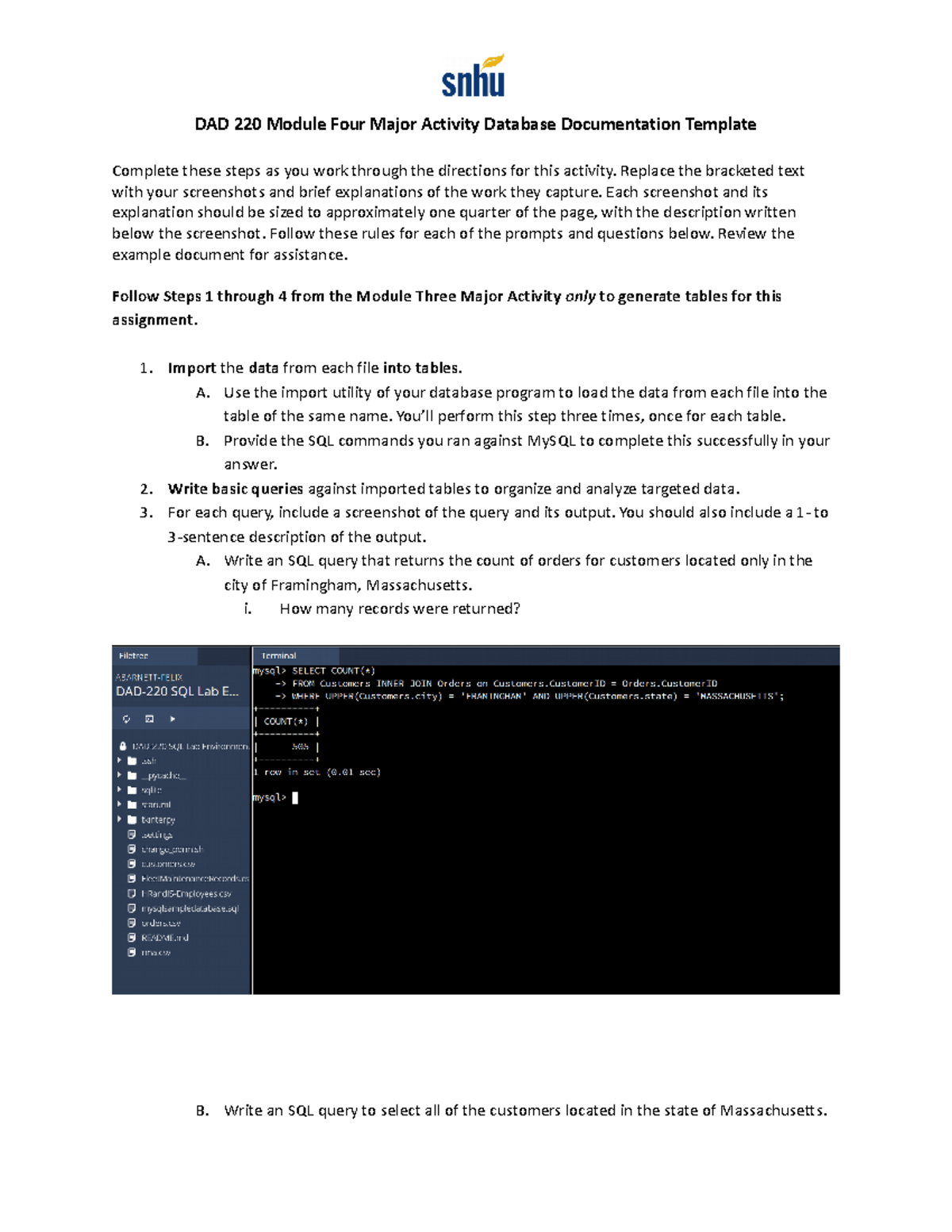 DAD 220 Major Activity Database Documentation - DAD 220 Module Four ...