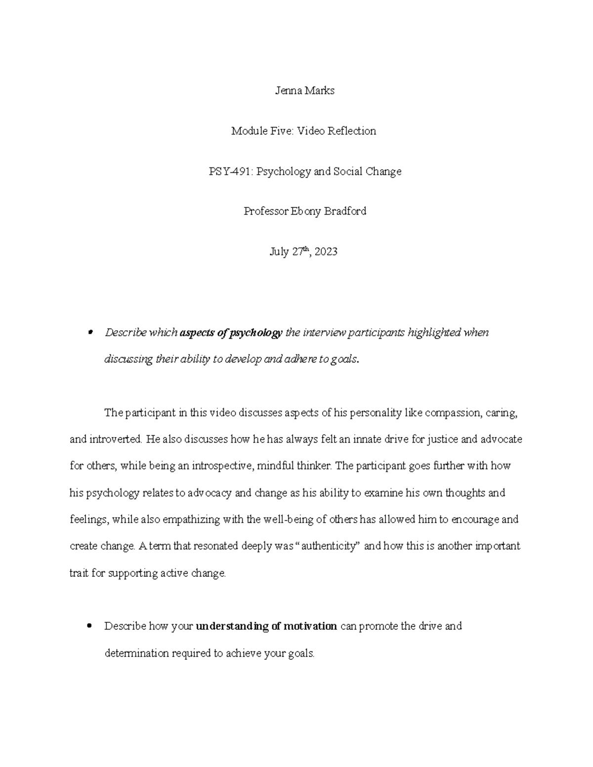 Module Five Video Reflection - Jenna Marks Module Five: Video ...