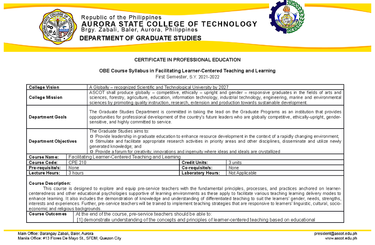 GS syllabus Facilitating ISO - DEPARTMENT OF GRADUATE STUDIES ...