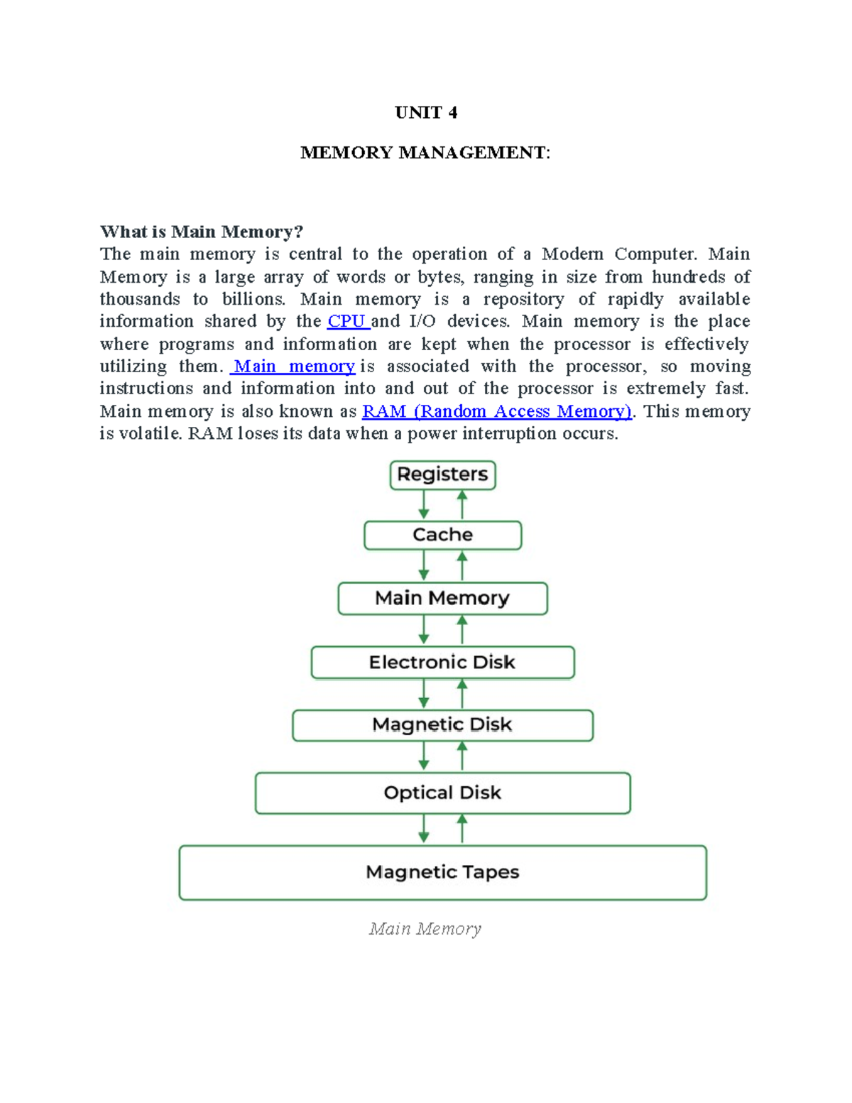 UNIT 4 OS - containing unit 4 whole syllabus - UNIT 4 MEMORY MANAGEMENT: What is Main Memory ...
