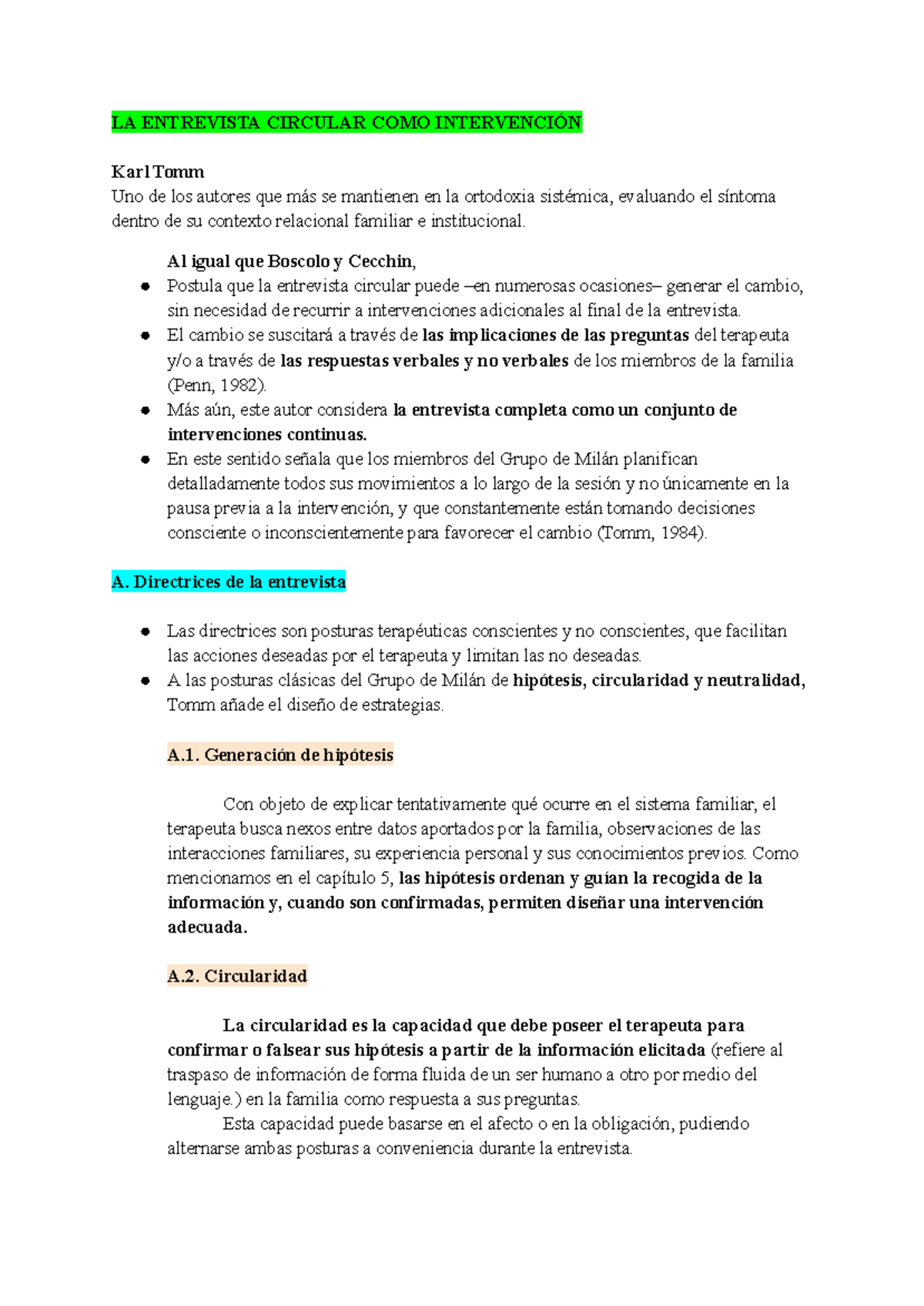 Parcial II Psicologia Sistemica - LA ENTREVISTA CIRCULAR COMO ...