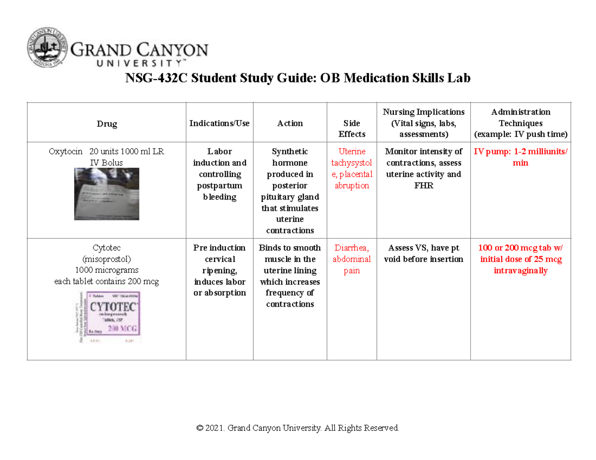 NSG 432 OB Med Lab - ticket to enter - NSG-432C Student Study Guide: OB ...