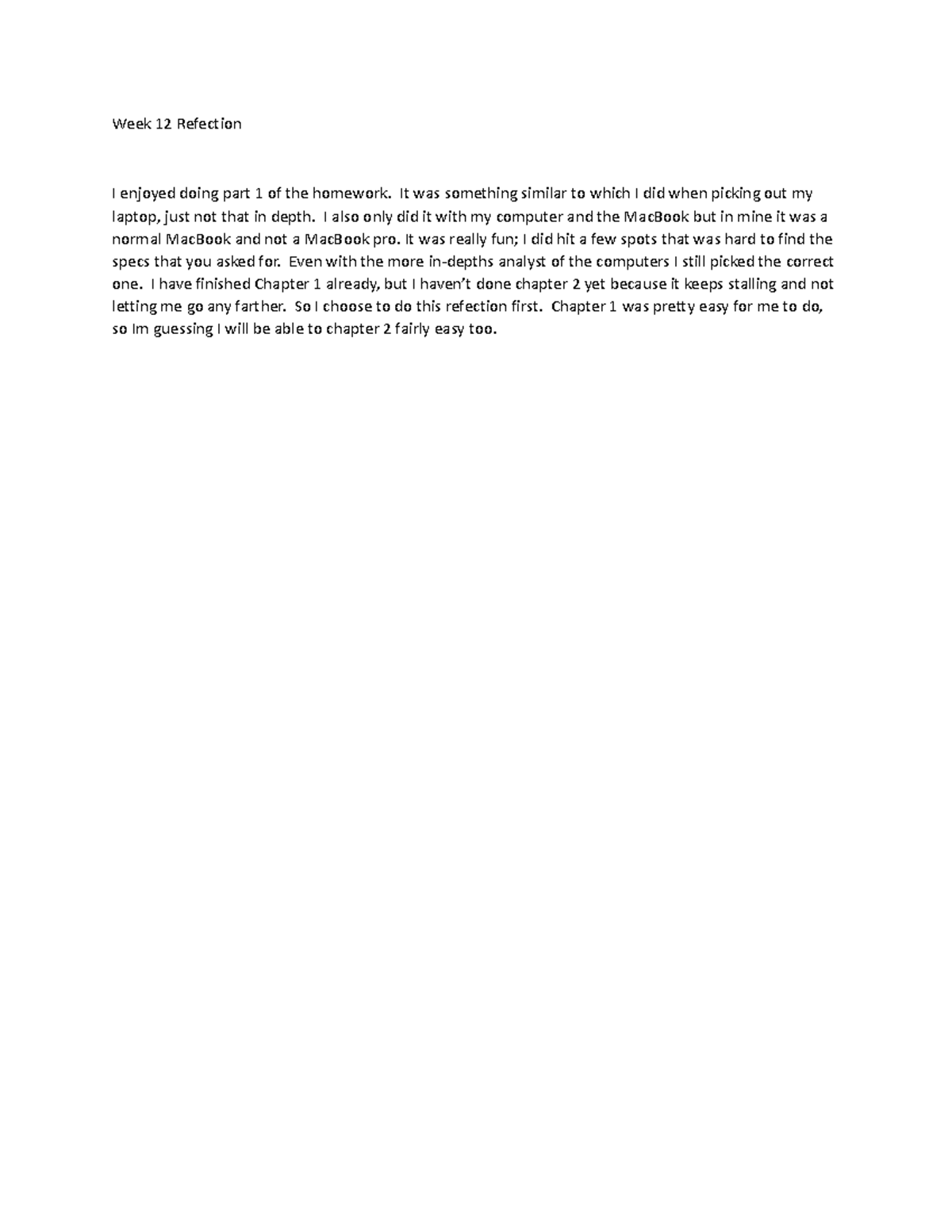 Week 12 Reflection - week 12 - Week 12 Refection I enjoyed doing part 1 ...
