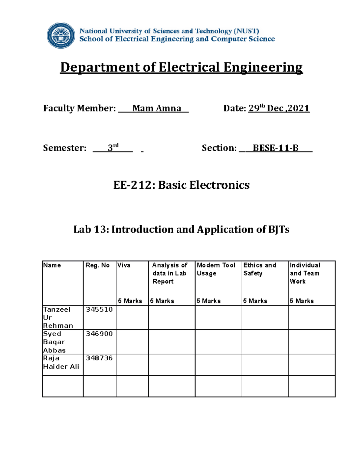 LAB 13 Basic Electronics - Department of Electrical Engineering Faculty ...