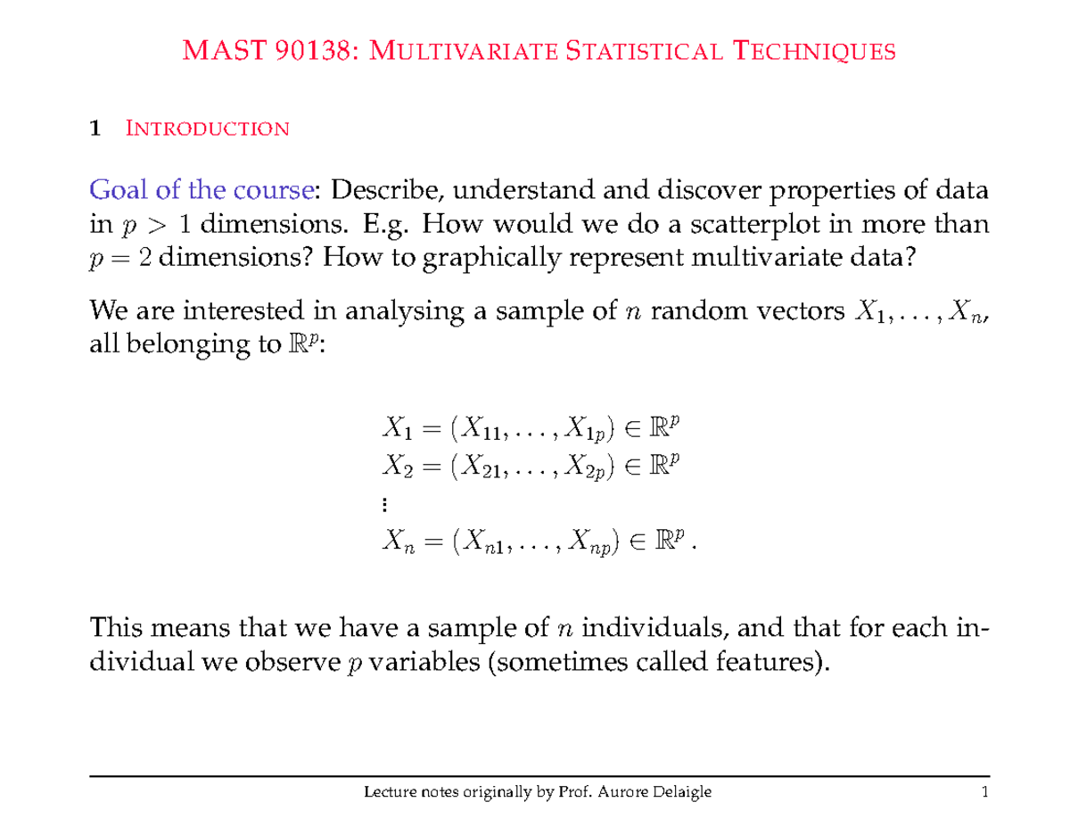 Dennis's Week1 - LECTURE - MAST 90138: MULTIVARIATE STATISTICAL ...