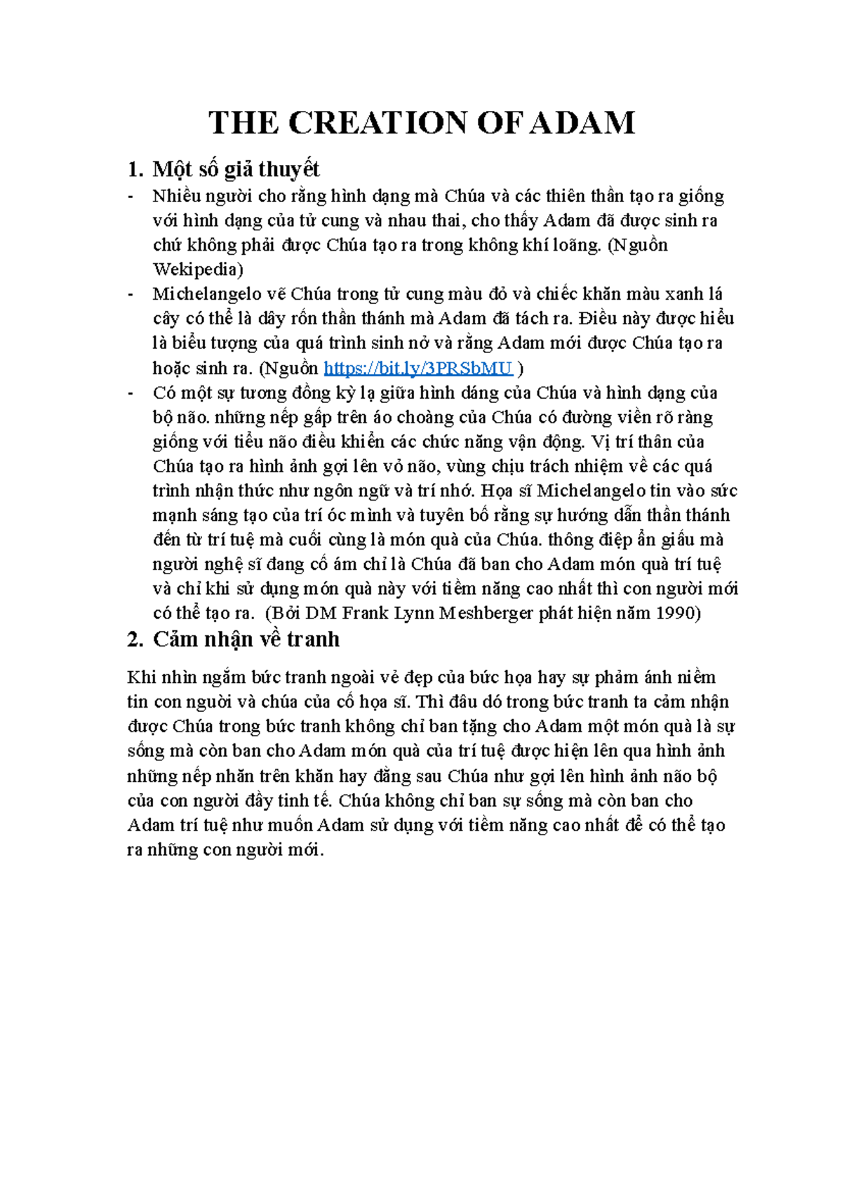 THE Creation OF ADAM - THE CREATION OF ADAM 1. Một số giả thuyết ...