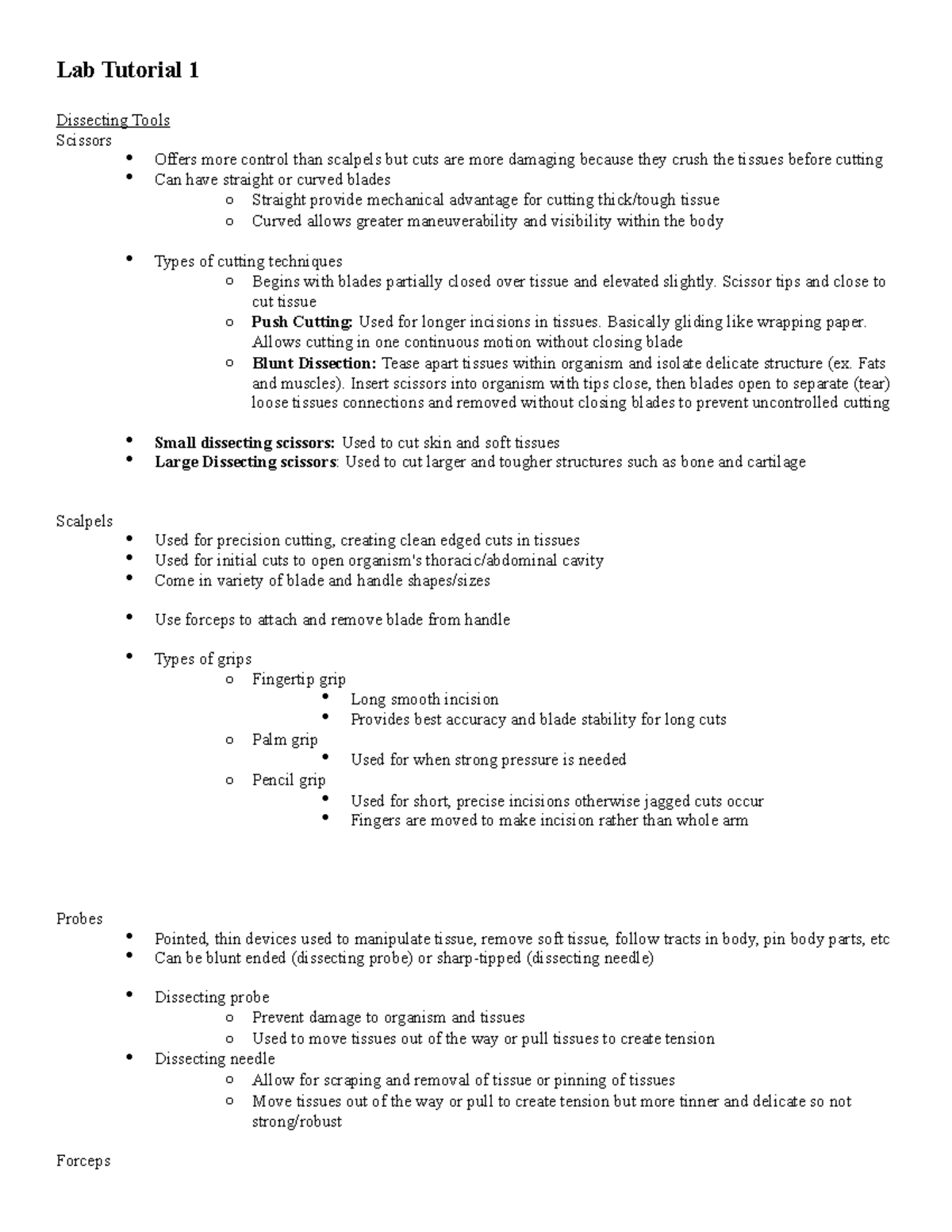 Lab Tutorial 1 - ZOO 2090 - Lab Tutorial 1 Dissecting Tools Scissors - Studocu