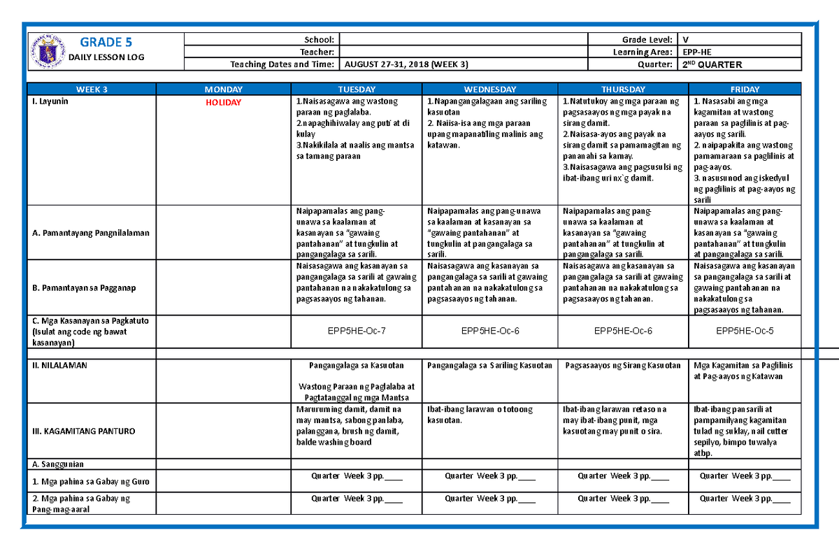 DLL G5 Q2 WEEK 9 ALL Subjects (Mam Inkay Peralta) - GRADE 5 DAILY ...