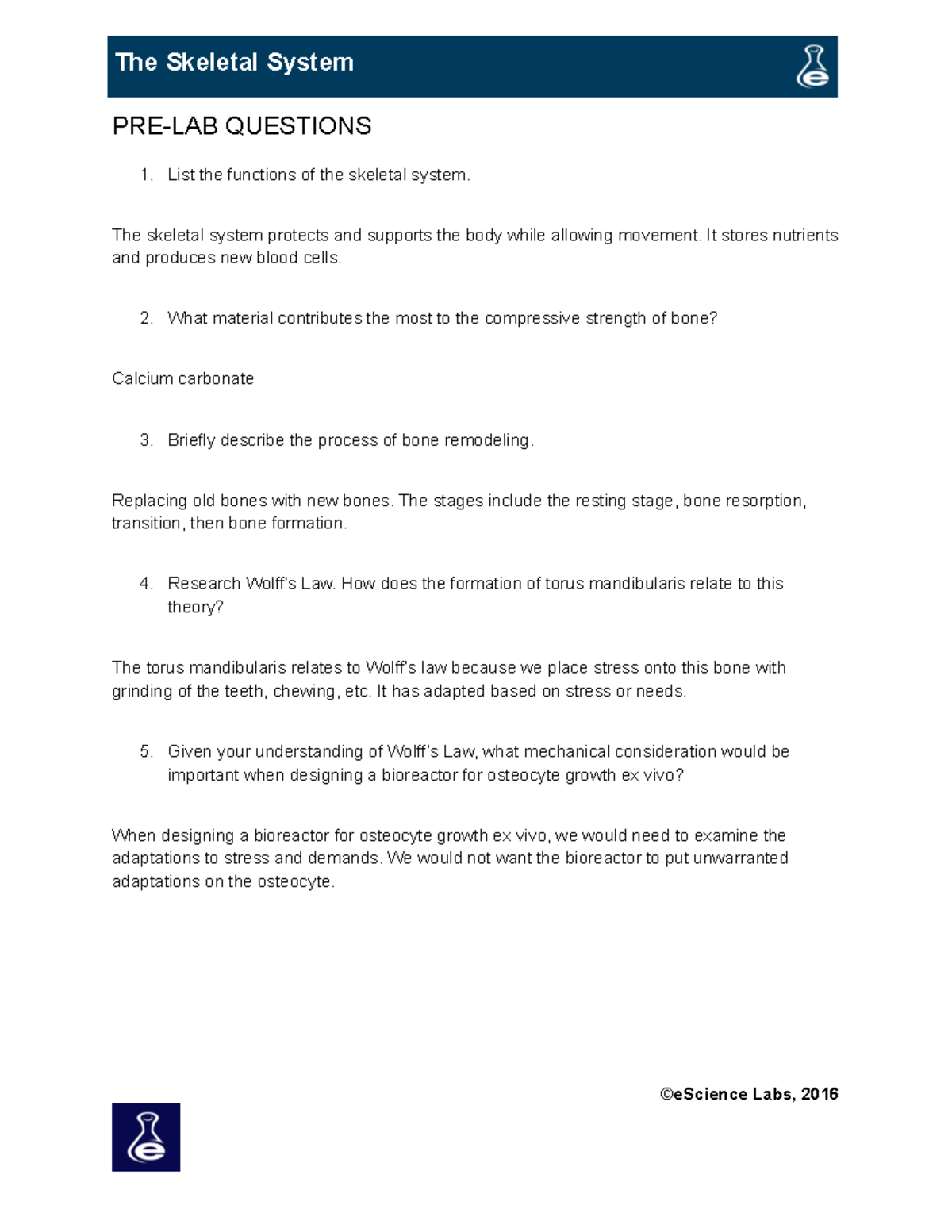 Lab 6 - PRE-LAB QUESTIONS 1. List the functions of the skeletal system. The skeletal system ...