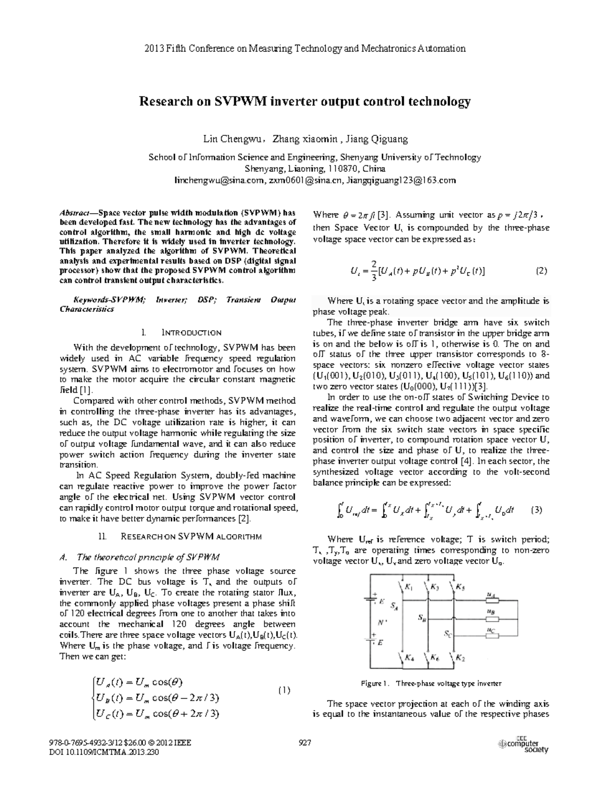 Svpwm Paper 1 - oke - Research on SVPWM inverter output control ...