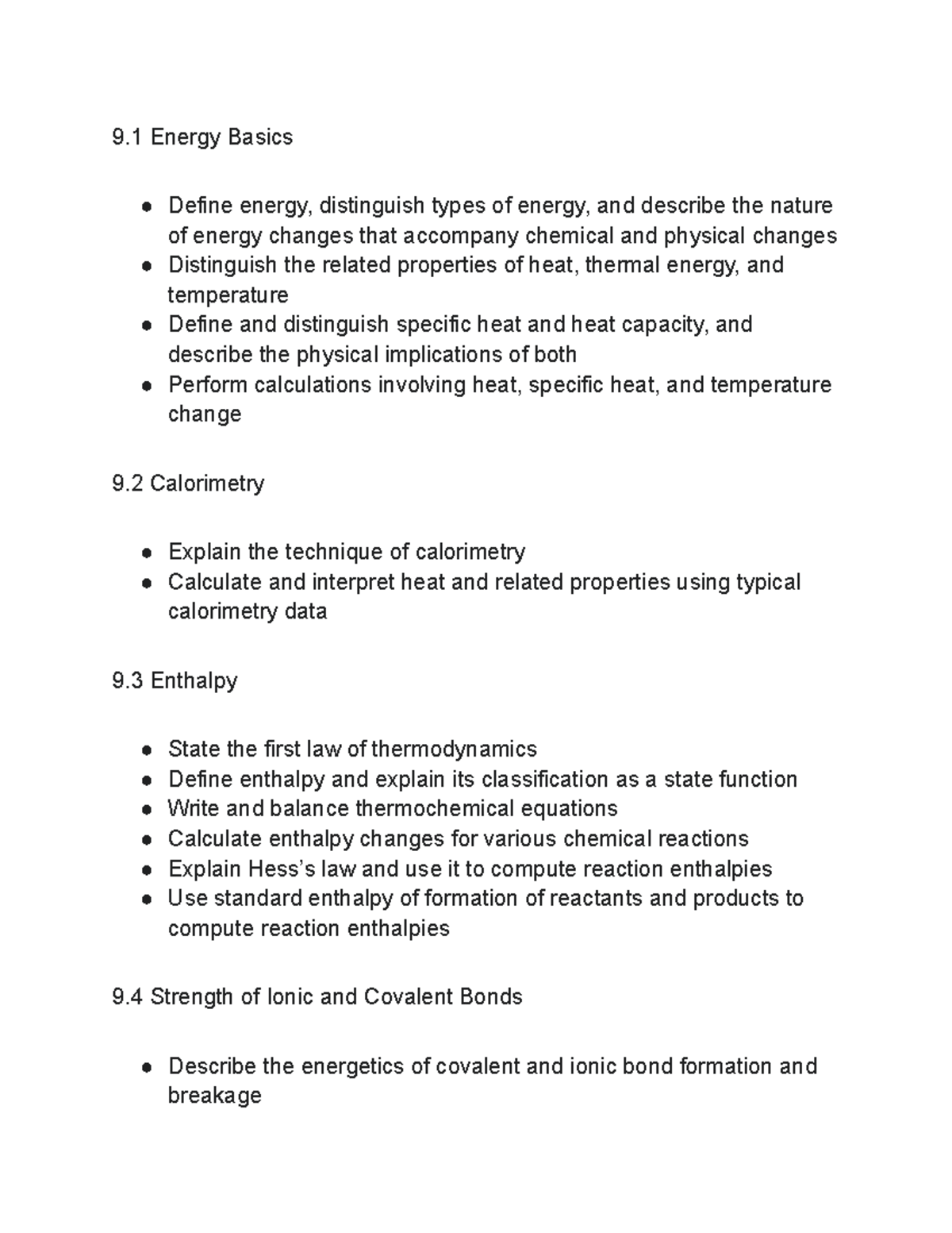 Chem 201 exam 3 guide - 9 Energy Basics Define energy, distinguish ...