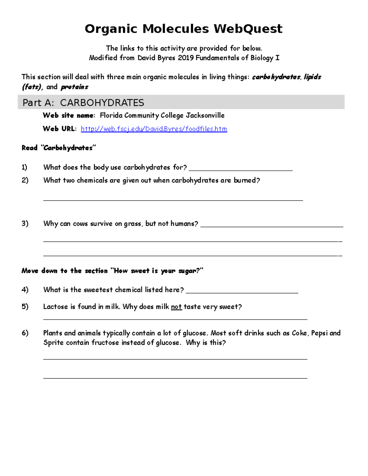 Web Quest - Organic Molecules - Organic Molecules WebQuest The links to ...