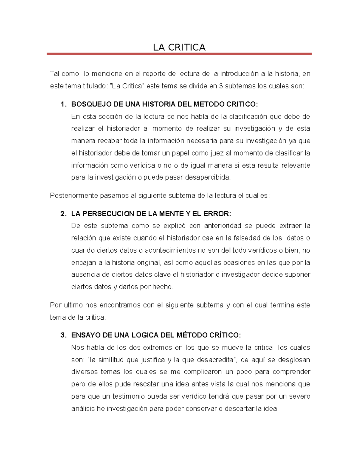 LA Critica - Resumen - LA CRITICA Tal como lo mencione en el reporte de ...