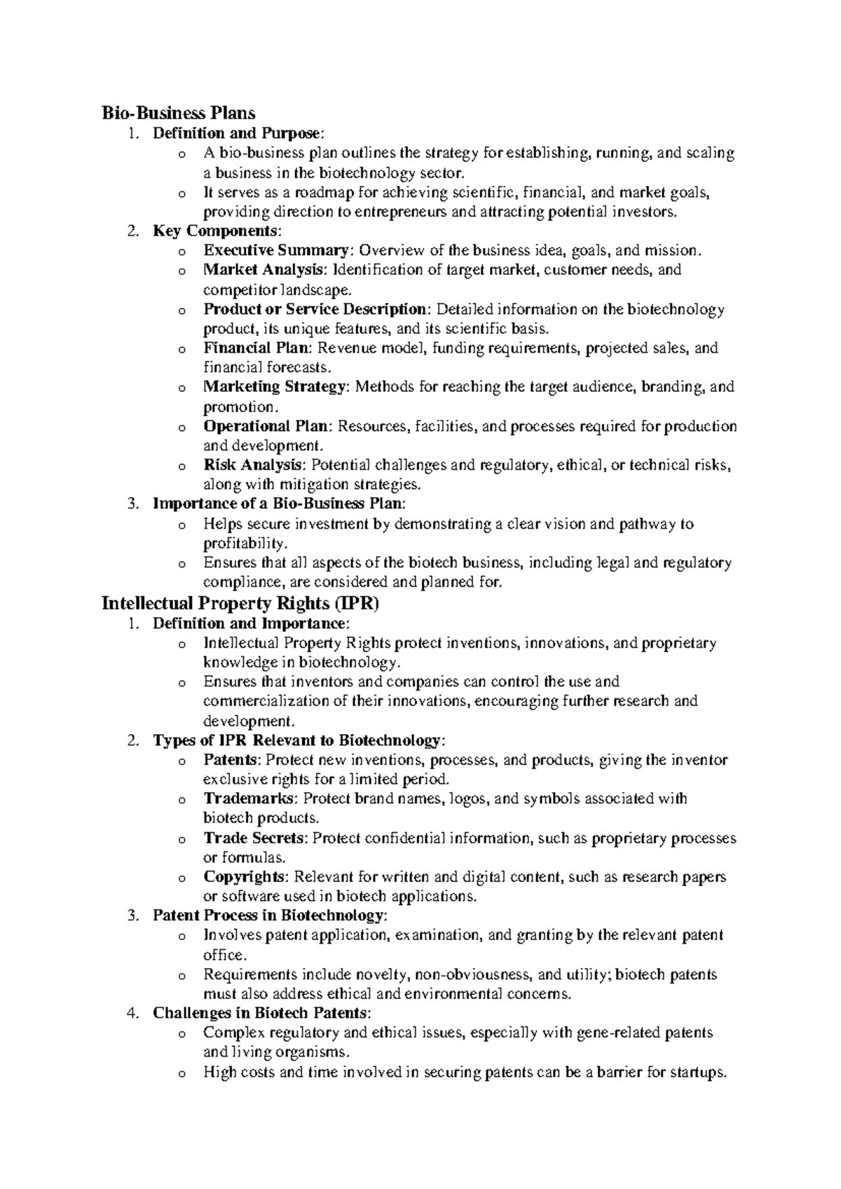 Bio-Business Plans, IPR and Biorthics - Bio-Business Plans Definition ...