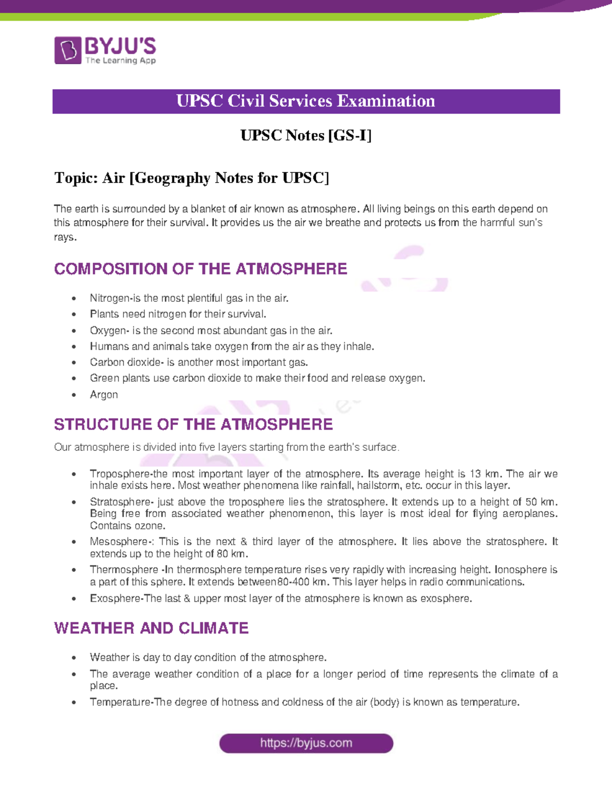Air Geography Notes for UPSC - All living beings on this earth depend ...