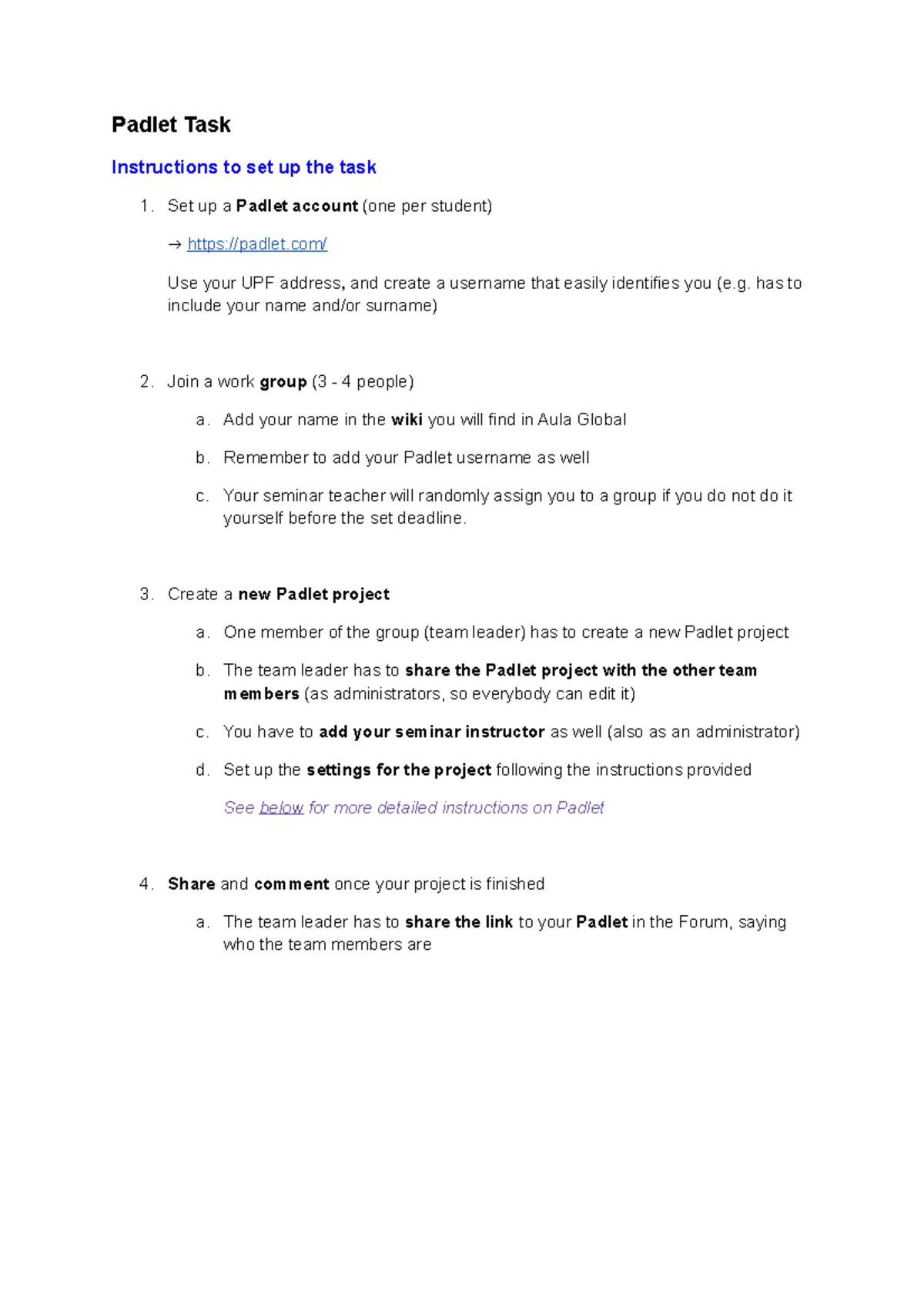 Padlet task guidelines - Padlet Task Instructions to set up the task Set up a Padlet account ...