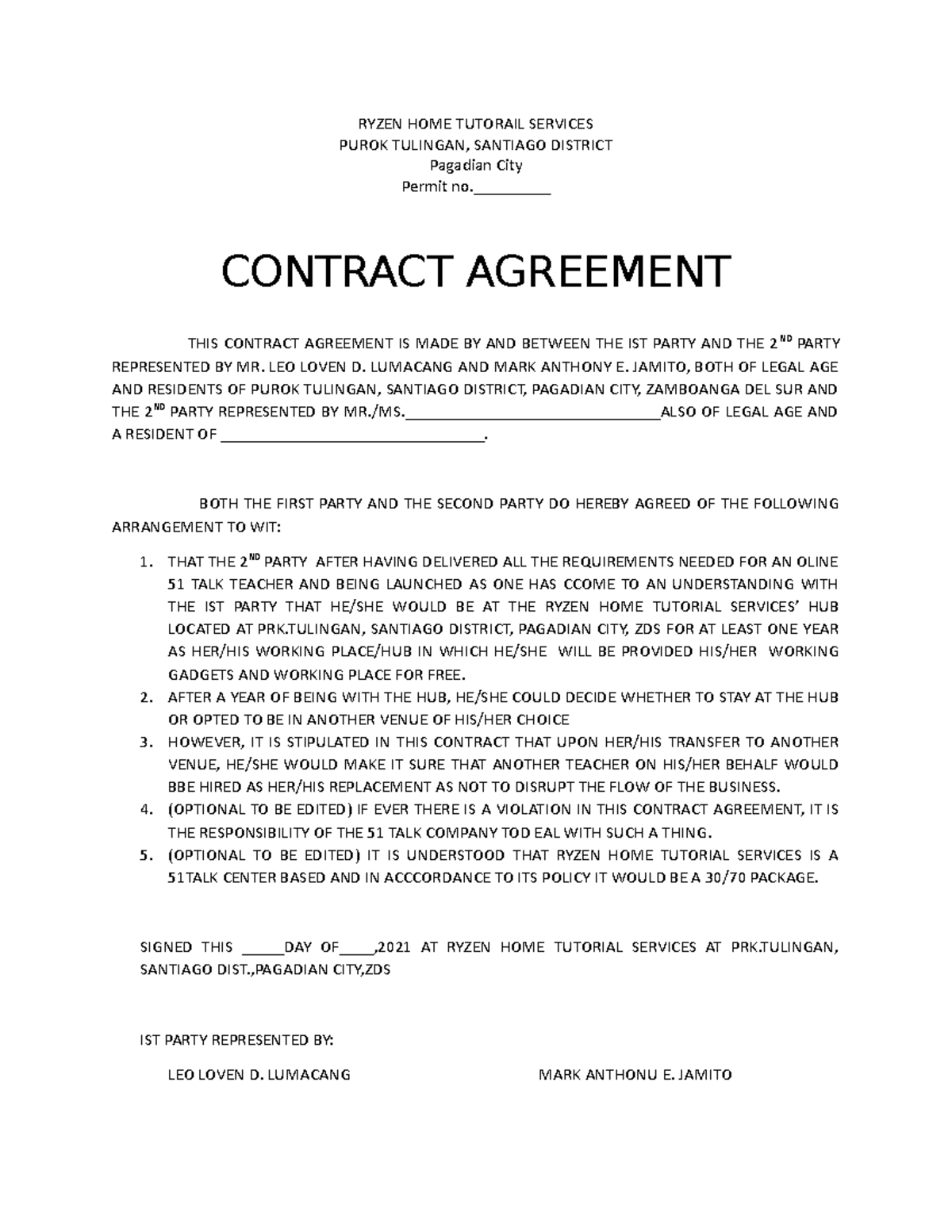 Contract - sdasd - RYZEN HOME TUTORAIL SERVICES PUROK TULINGAN ...