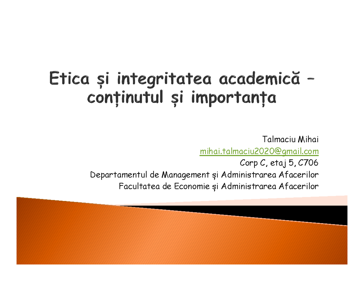 Curs 1 Etica și integritatea academică – conținutul și importanța ...