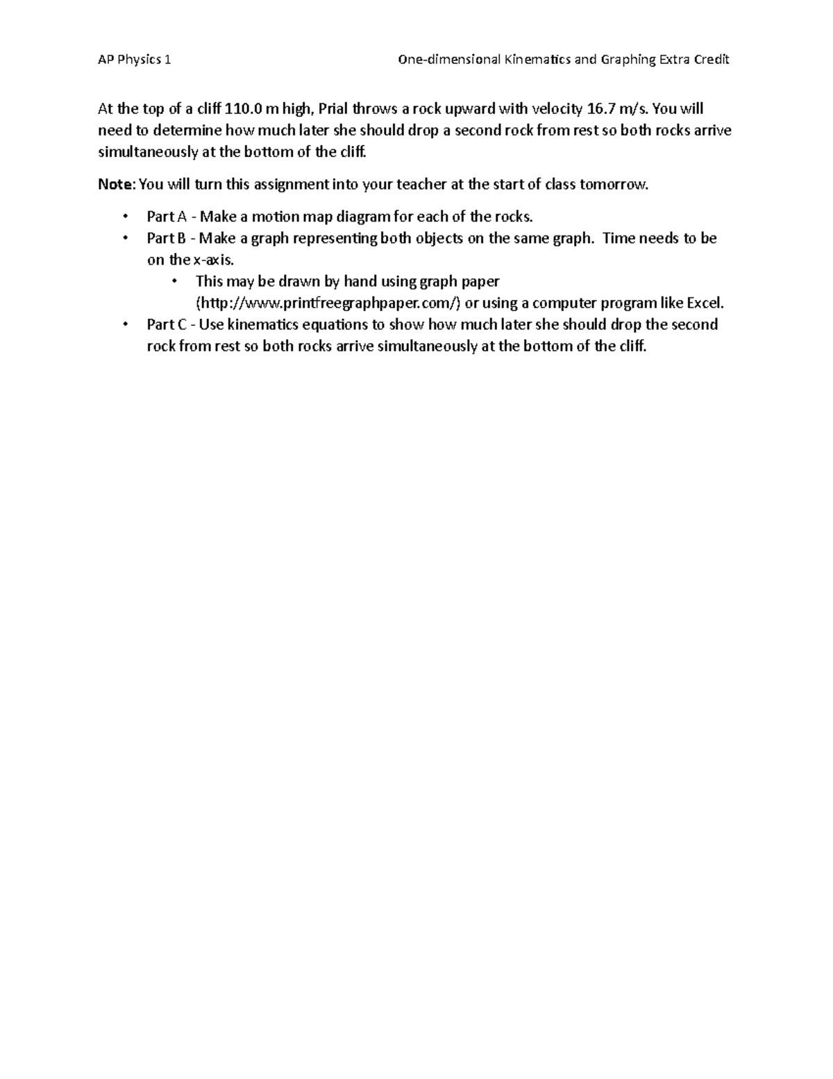 Graphing & One-Dimensional Kinematics Extra Credit Question (2019 ...