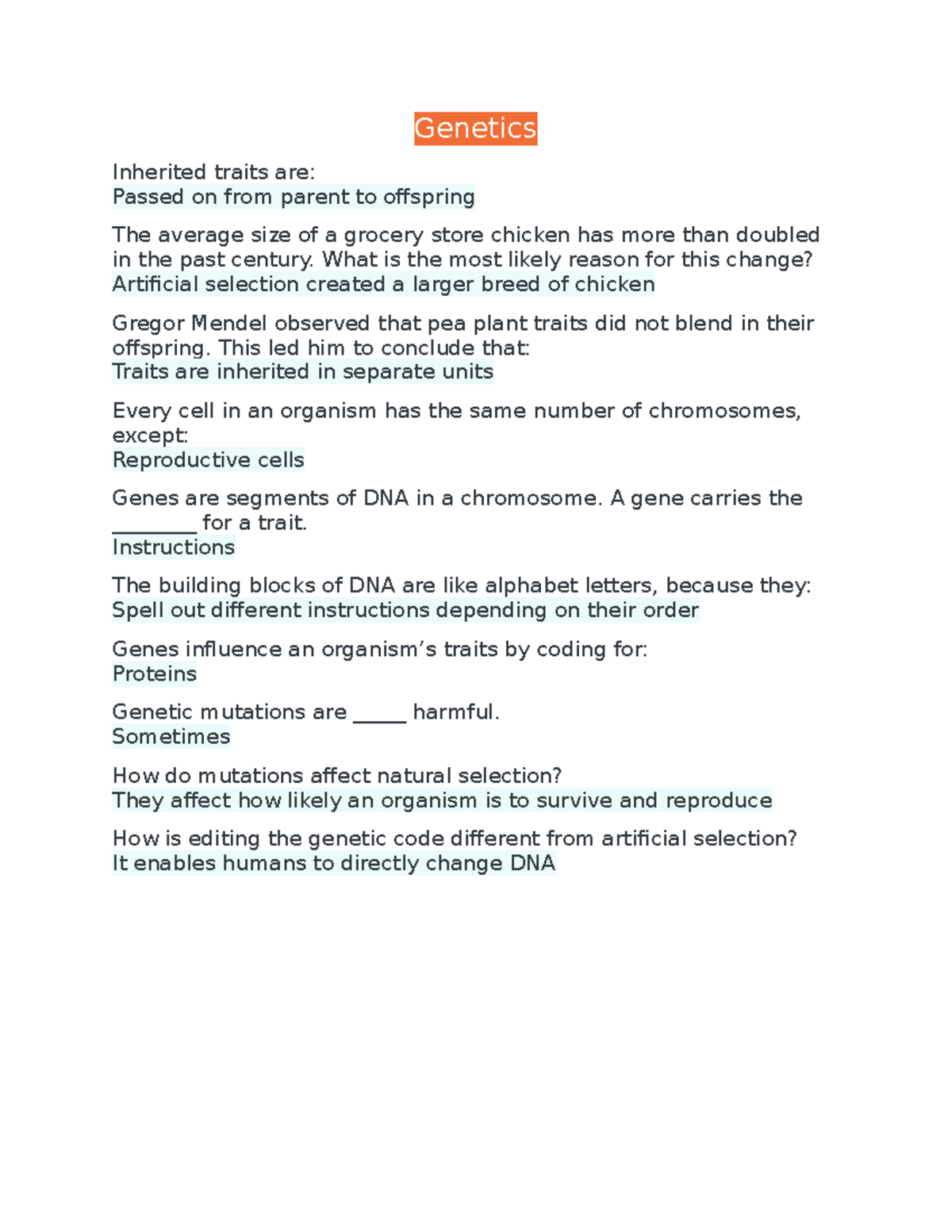 Genetics - hello - Genetics Inherited traits are: Passed on from parent ...