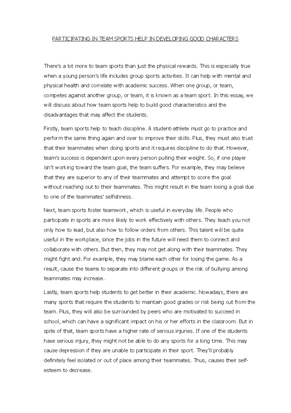 Participating IN TEAM Sports HELP IN Developing GOOD Characters - HUDA ...