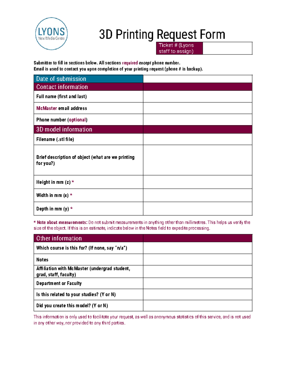 3D Printing Request Form 2023 Update - 3D Printing Request Form Ticket ...