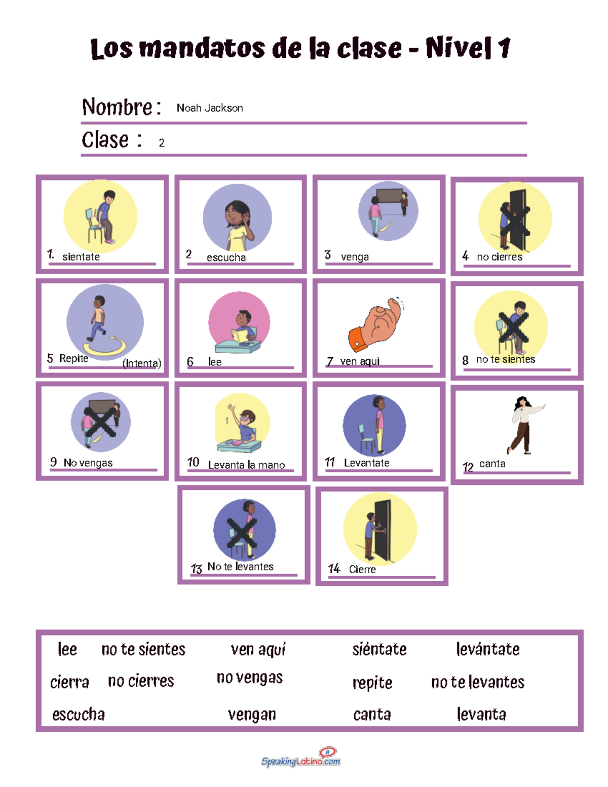 NOAH Ferrera- Jackson - Practice Page 1 - 13 Los mandatos de la clase ...