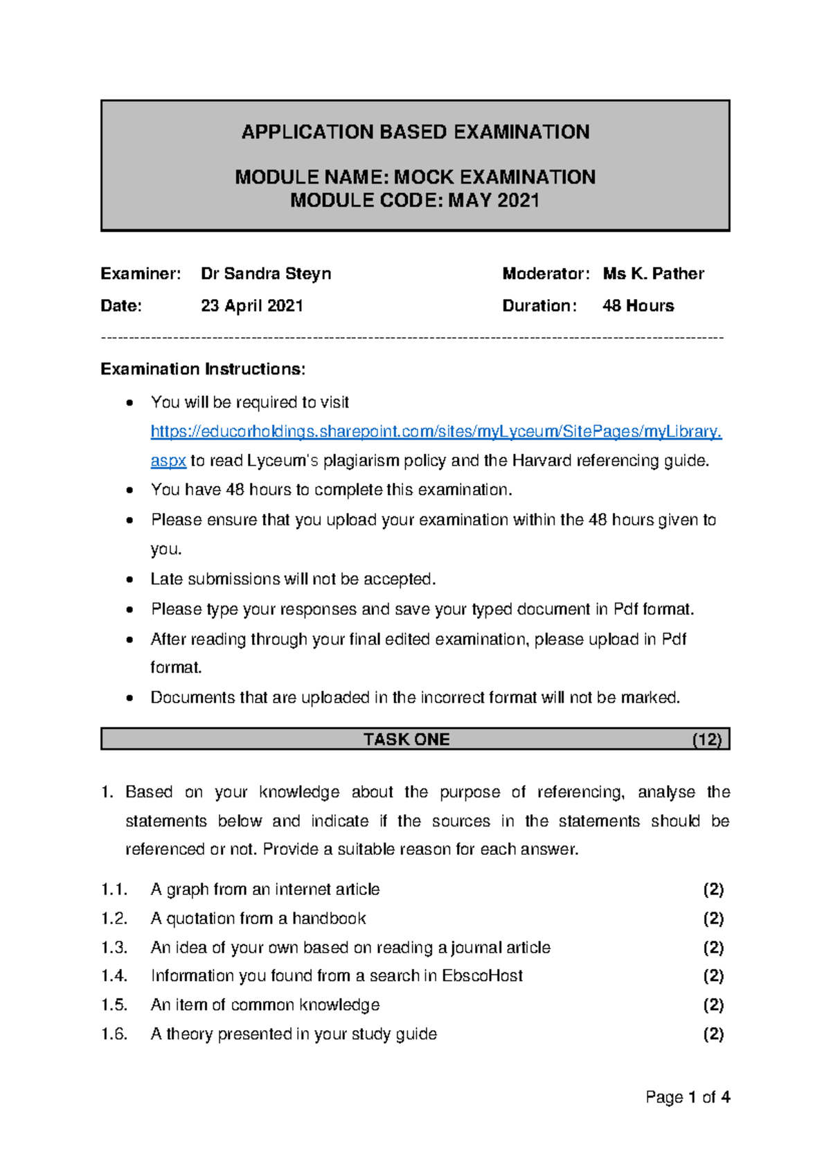 Mock Examination Application Based Examination - APPLICATION BASED ...