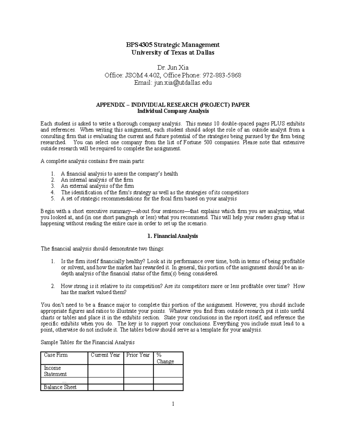 BPS 4305 Term Project - BPS4305 Strategic Management University of ...