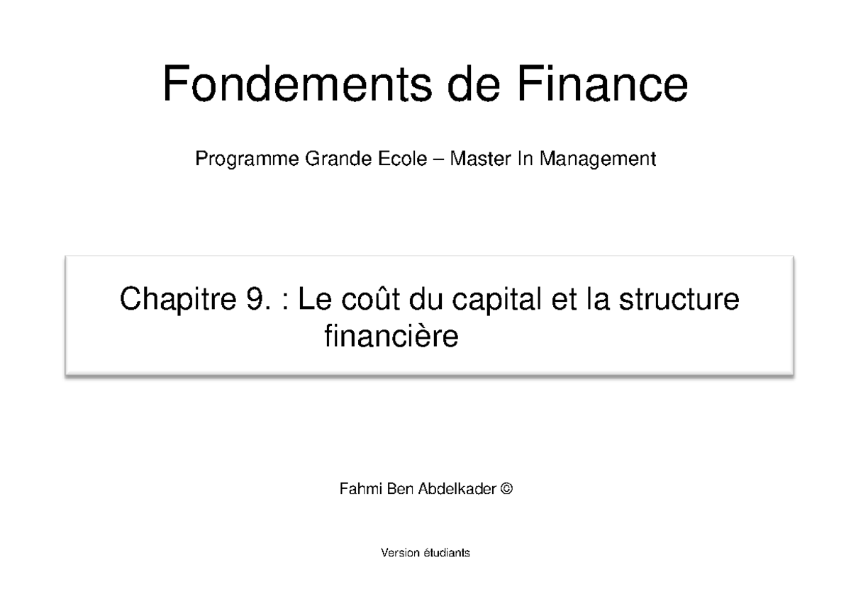 Structure Financiere - Fondements de Finance Programme Grande Ecole ...