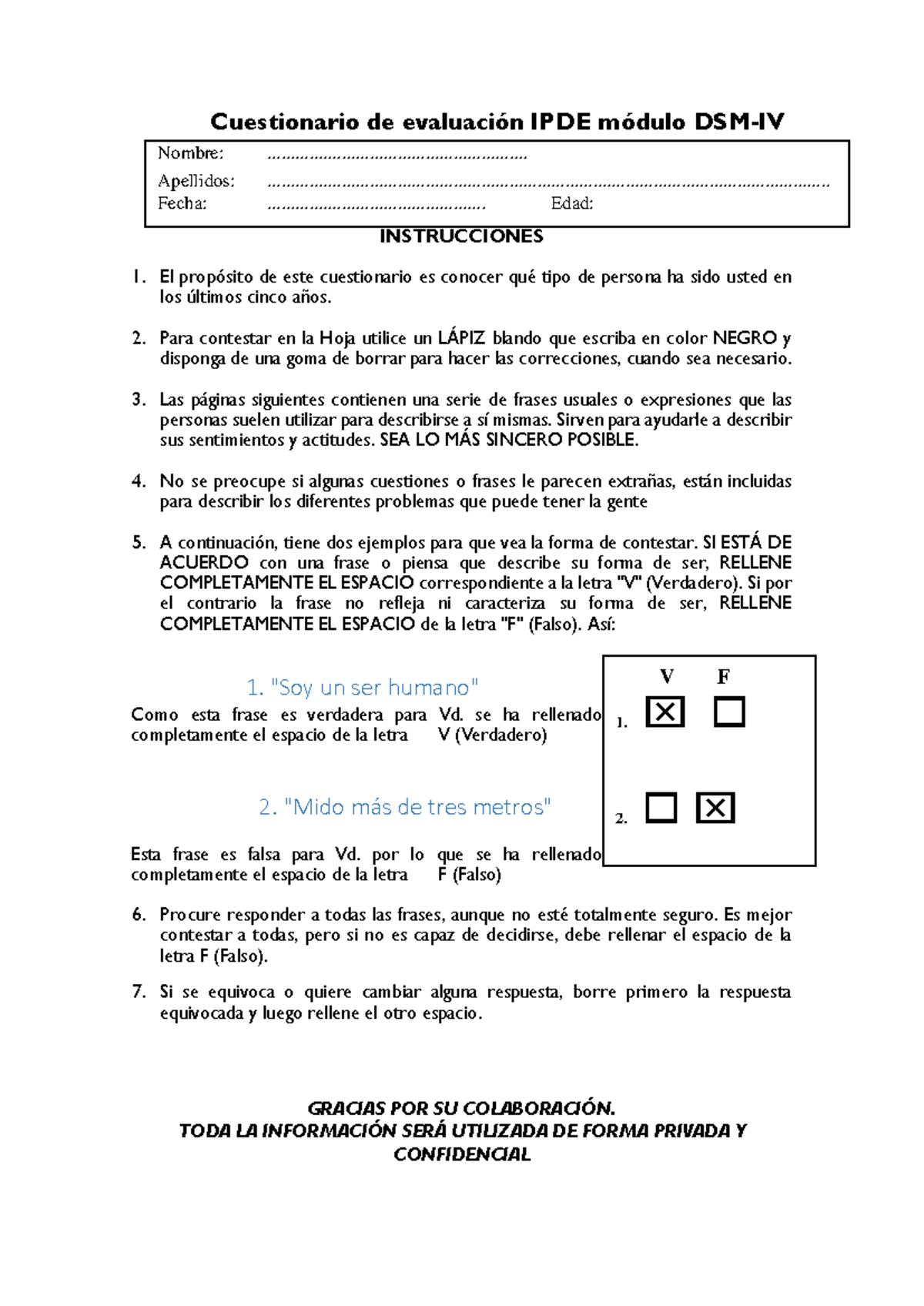 Cuestionario de evaluación IPDE módulo DSM - Cuestionario de evaluación ...