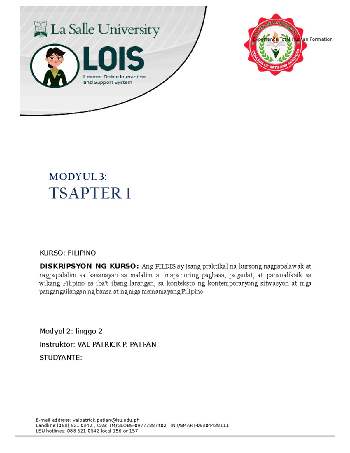 Fil Dis Modyul 3 final - Lecture notes 2 - Module 3, Week 3 1 MODYUL 3 ...