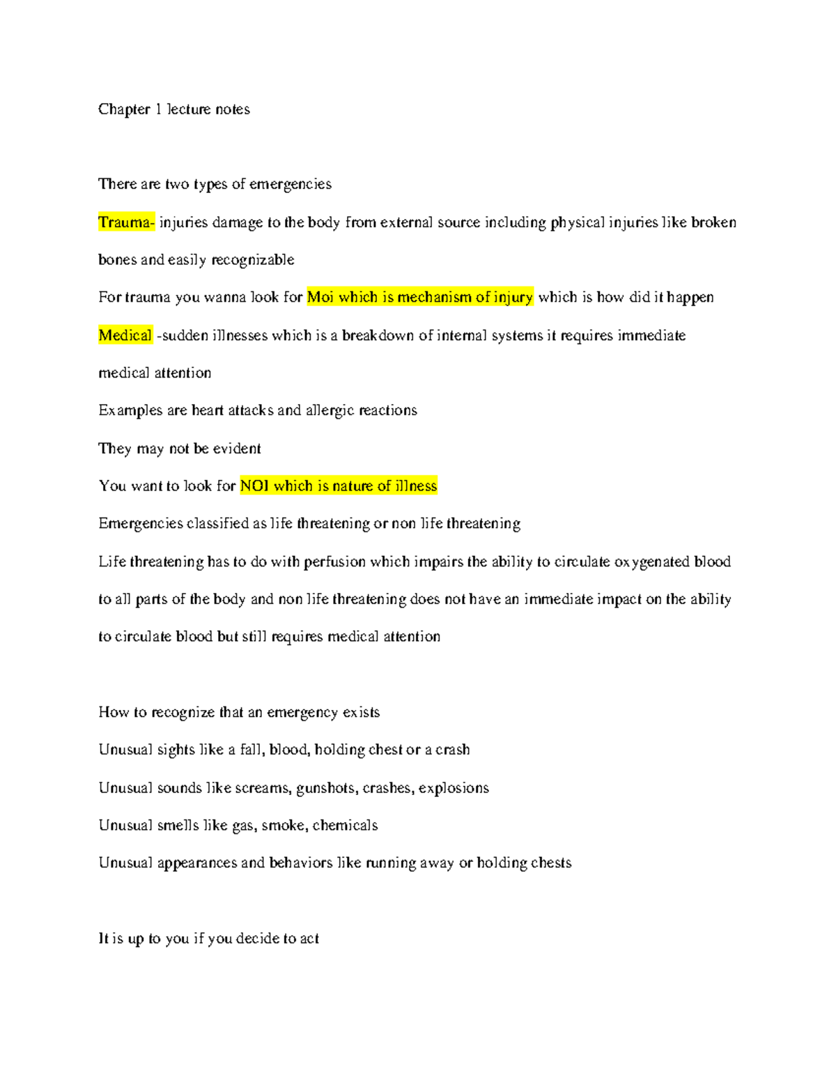 Chapter 1 first aid notes - Chapter 1 lecture notes There are two types ...