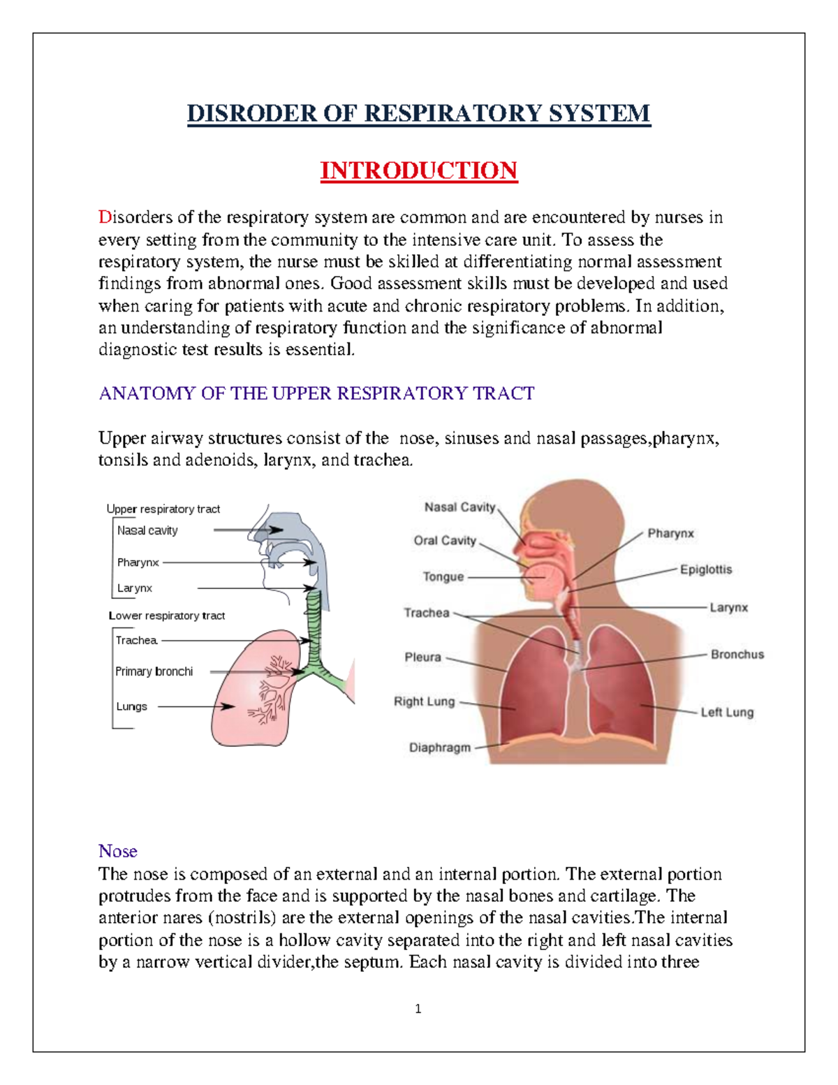 Disroder of respiratory system - DISRODER OF RESPIRATORY SYSTEM ...