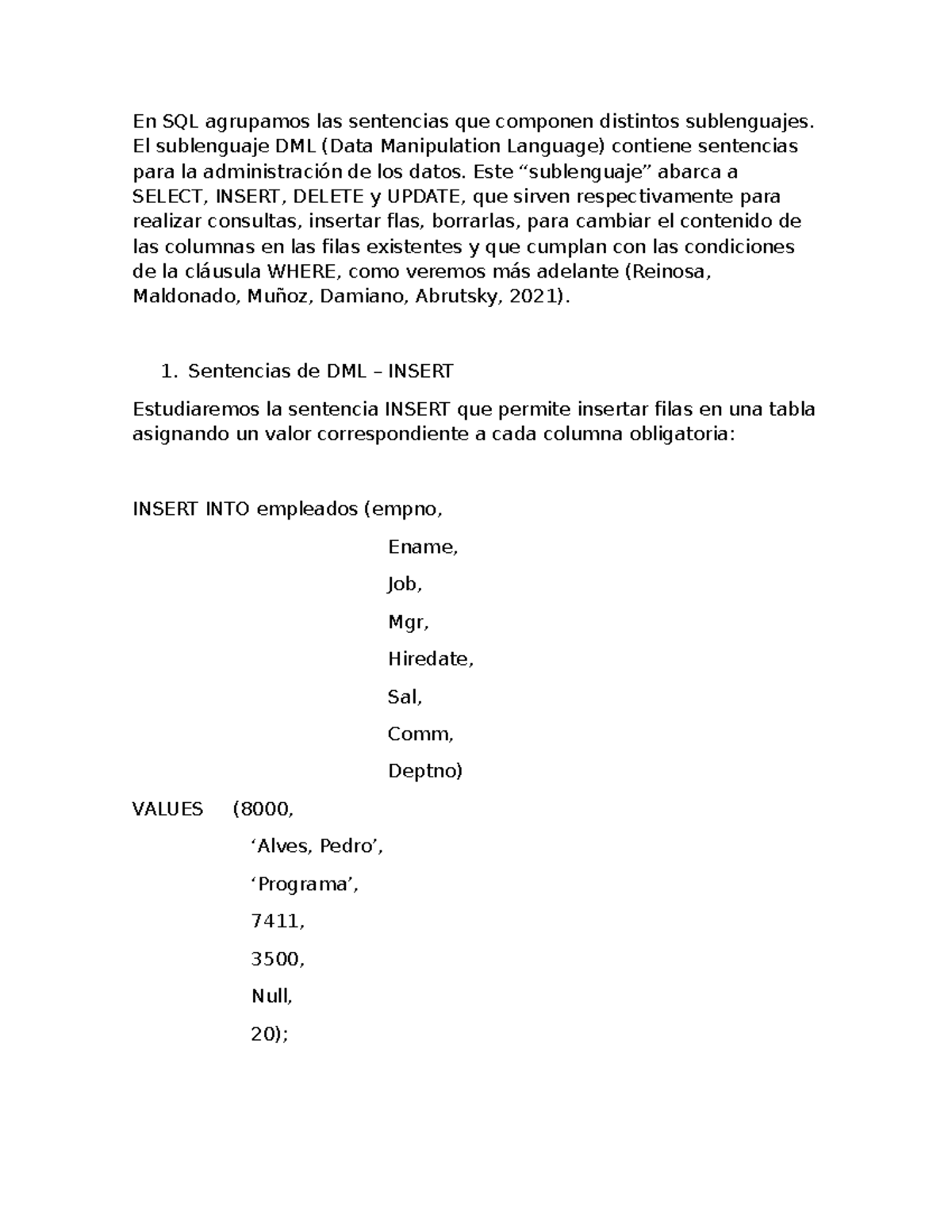 Base de datos modulo 3 lectura 2 - En SQL agrupamos las sentencias que componen distintos - Studocu