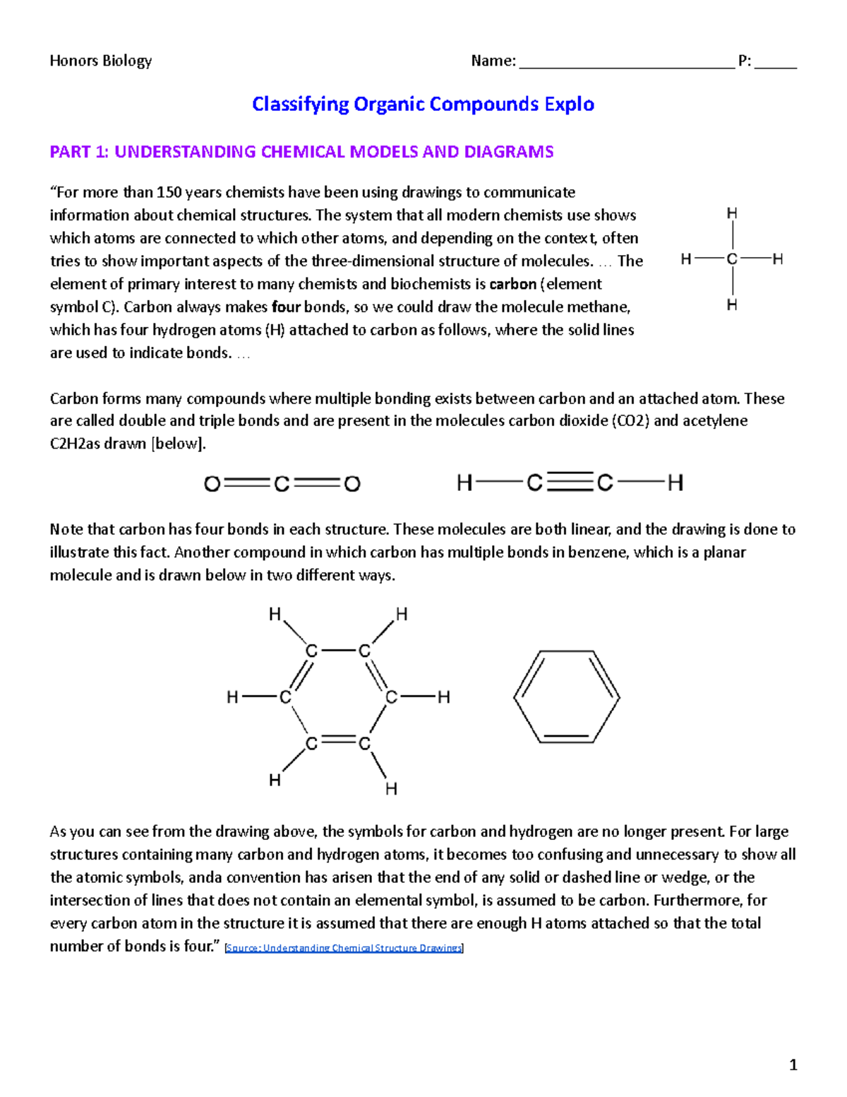 Classifying Organic Compounds Explo 2022-23 - Honors Biology Name