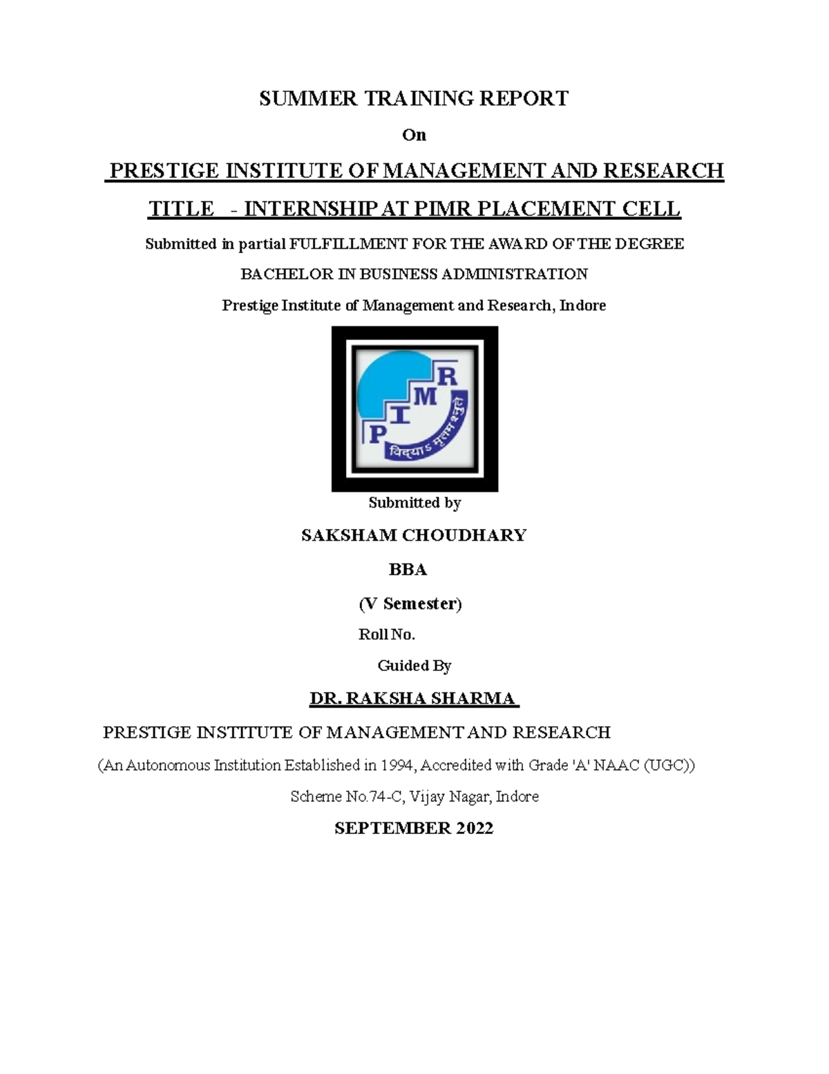 Saksham SIP report-converted - SUMMER TRAINING REPORT On PRESTIGE ...