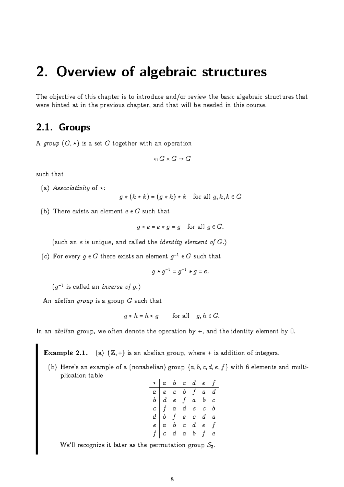Lecture notes GTLA - 2. Overview of algebraic structures The objective ...