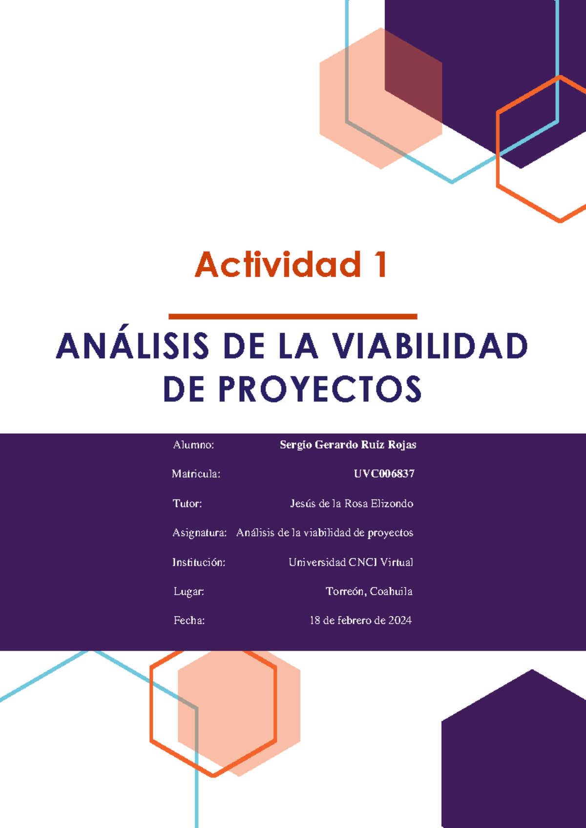 Actividad 1 - Análisis de viabilidad de proyectos - ANÁLISIS DE LA VIABILIDAD DE PROYECTOS ...