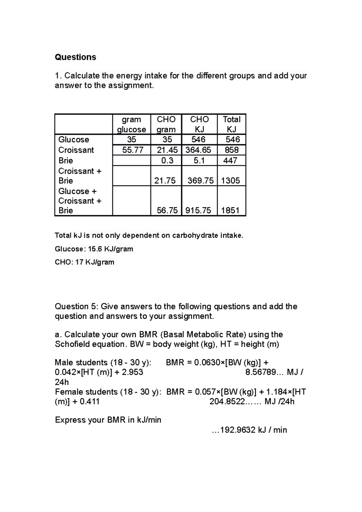 GCT Practical replacing assignments - Questions Calculate the energy ...