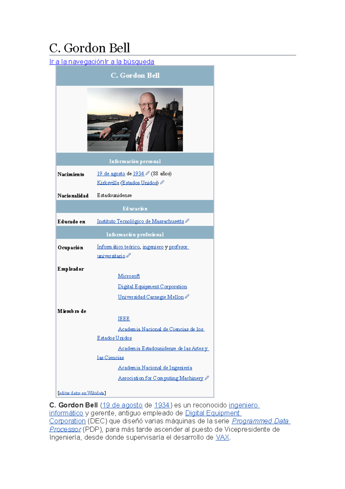 C. Gordon Bell - C. Gordon Bell Ir a la navegación Ir a la búsqueda C ...