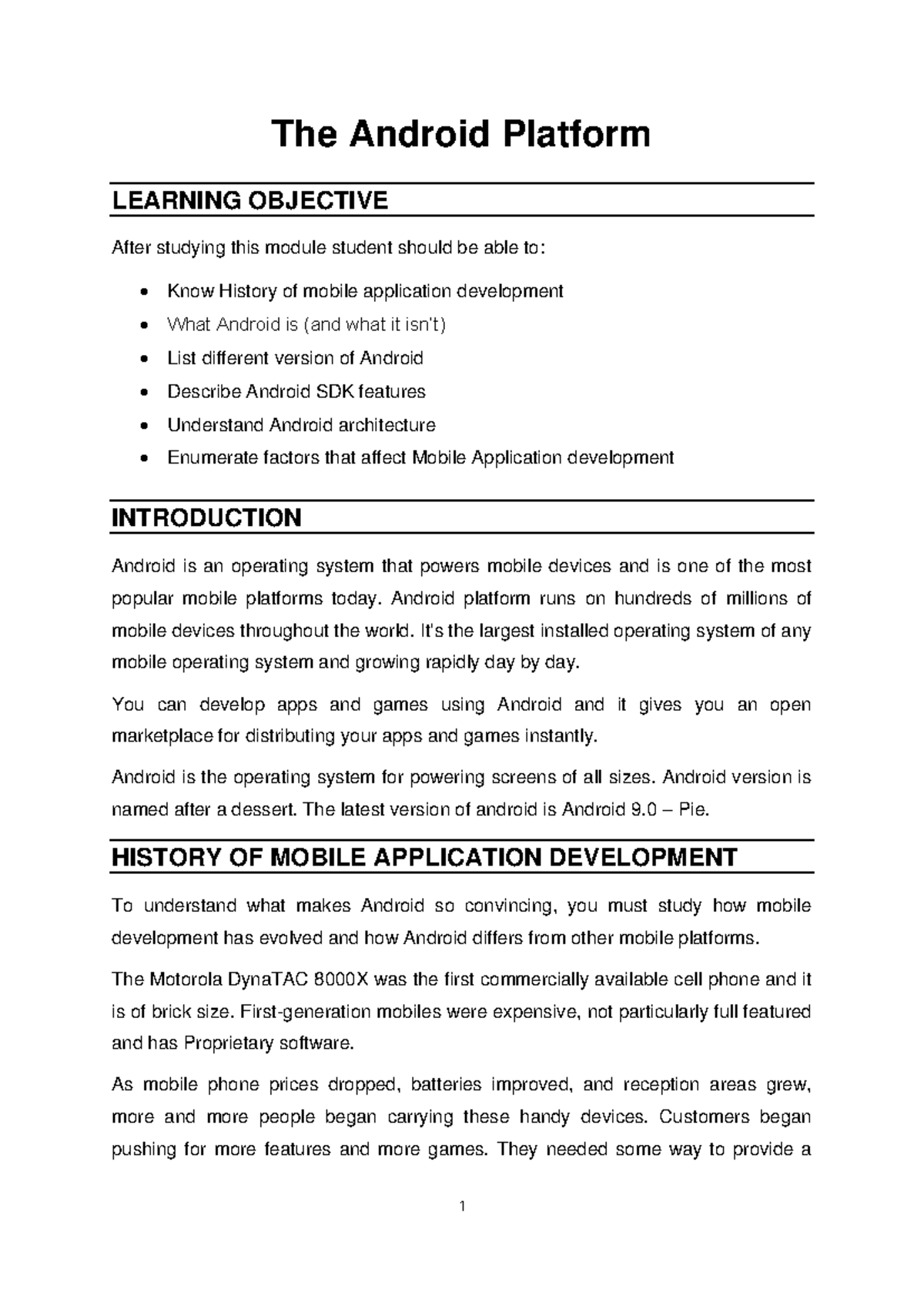 1.0 Android Platform - Hello - The Android Platform LEARNING OBJECTIVE ...