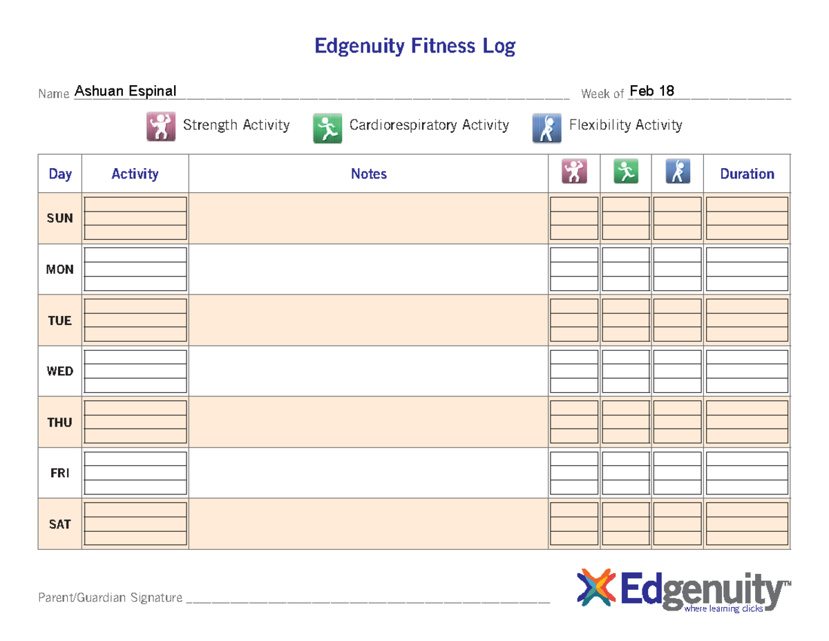 E2020 fitness log - Edgenuity Fitness Log Name - Studocu