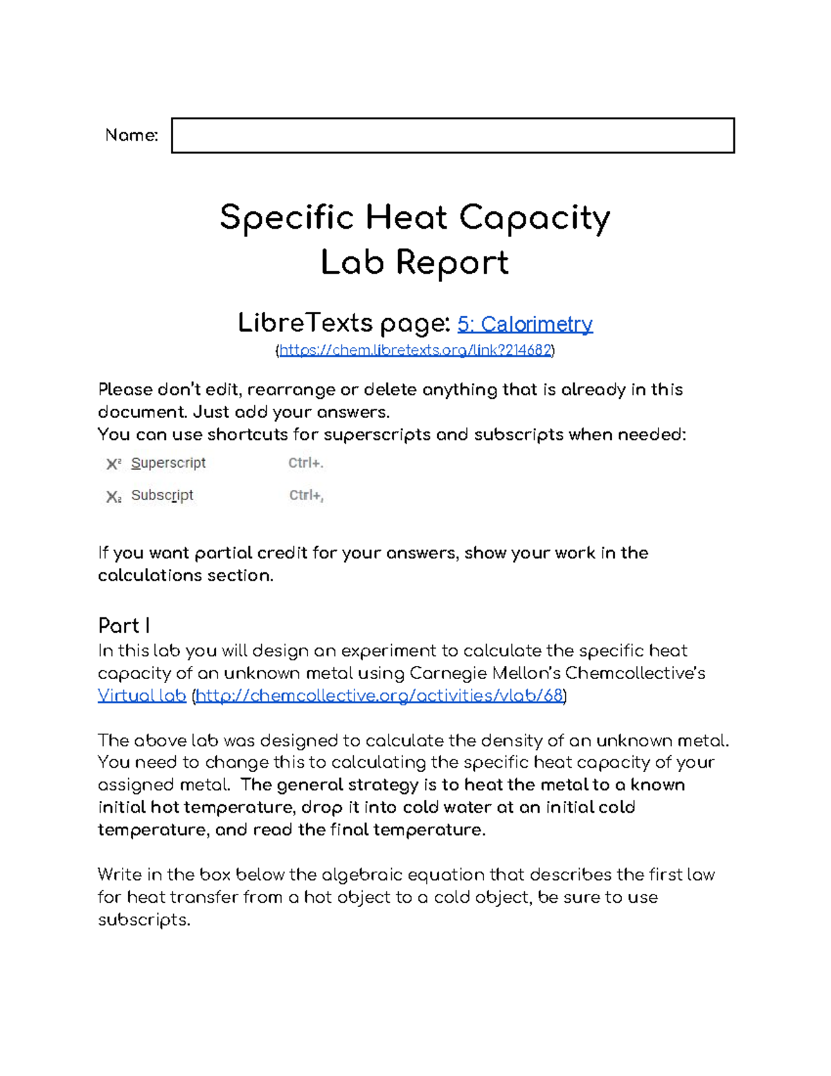 Specific Heat Capacity - Name: Specific Heat Capacity Lab Report ...