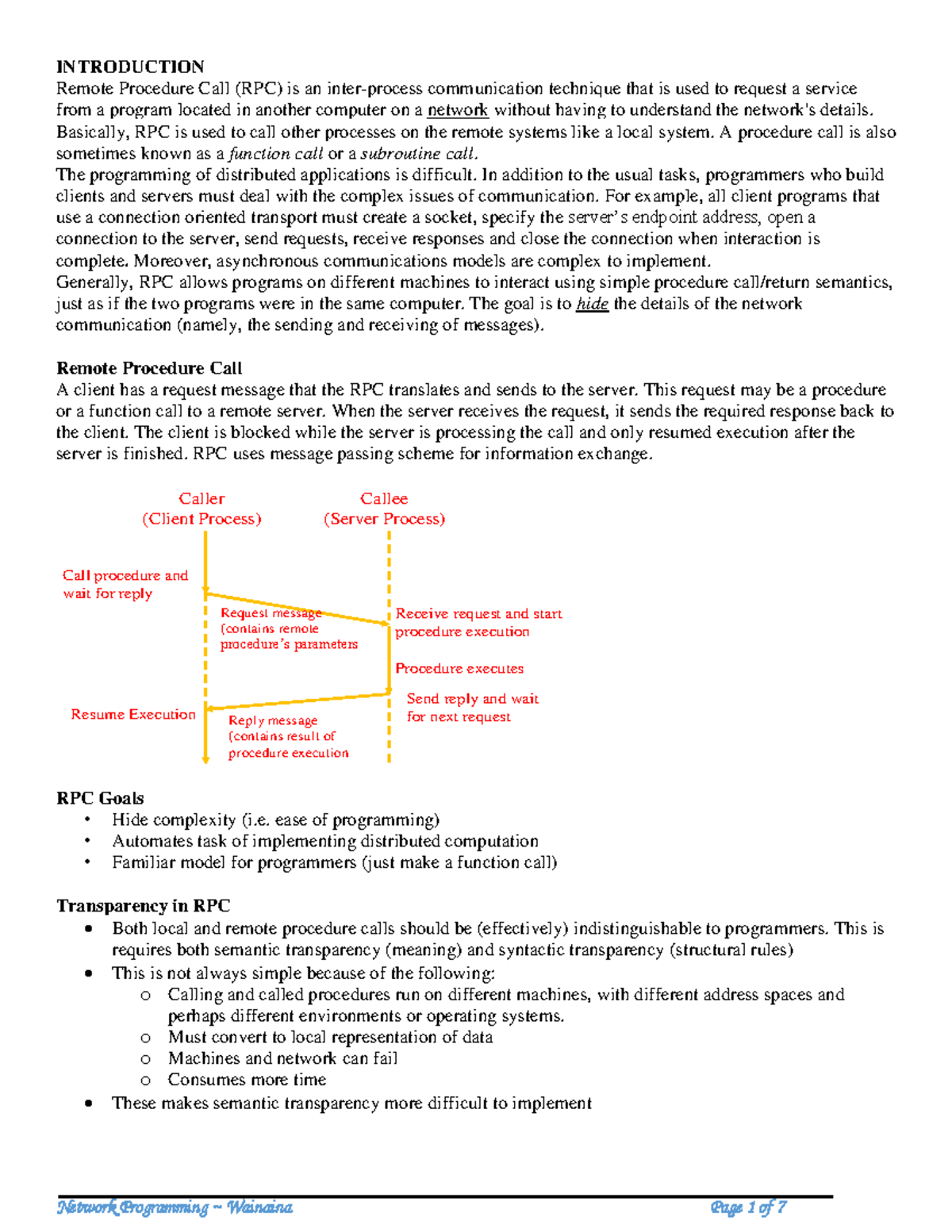 8 Network Programming Notes Remote Procedure Calls Introduction Remote Procedure Call Rpc