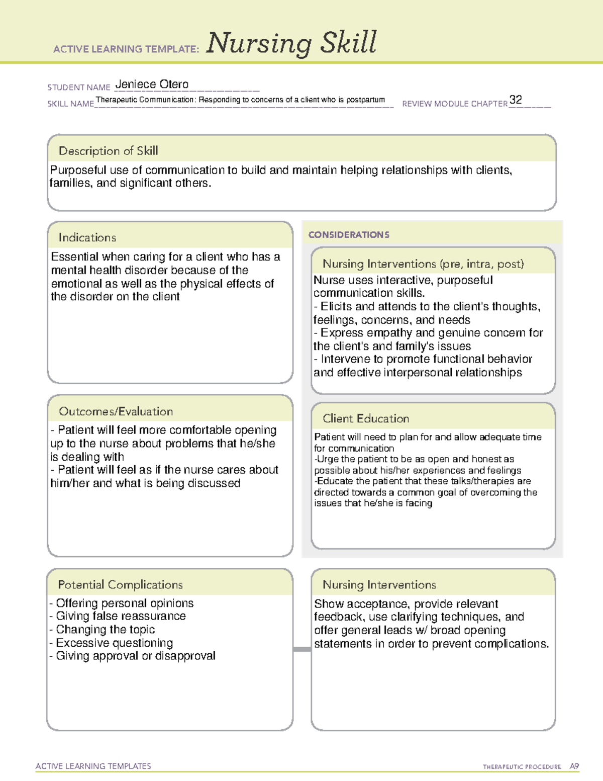 ALT9 - ACTIVE LEARNING TEMPLATES THERAPEUTIC PROCEDURE A Nursing Skill ...