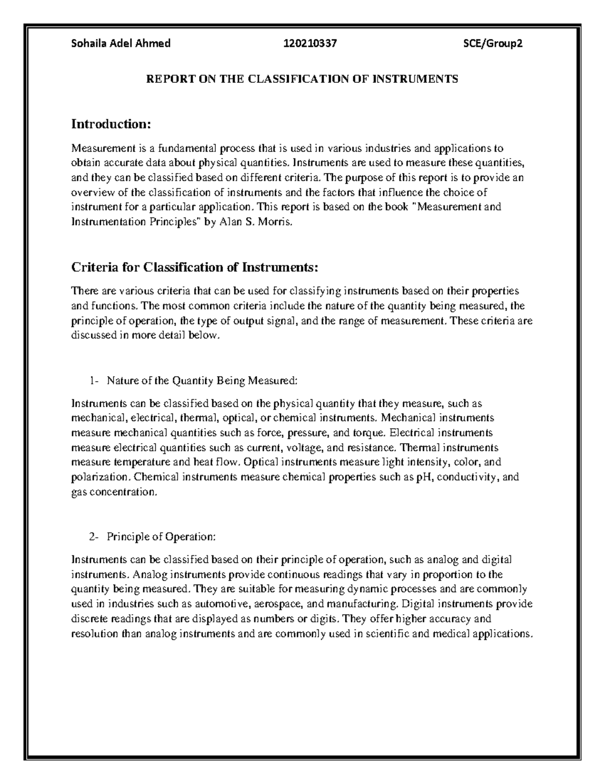 Report ON THE Classification OF Instruments - Sohaila Adel Ahmed ...
