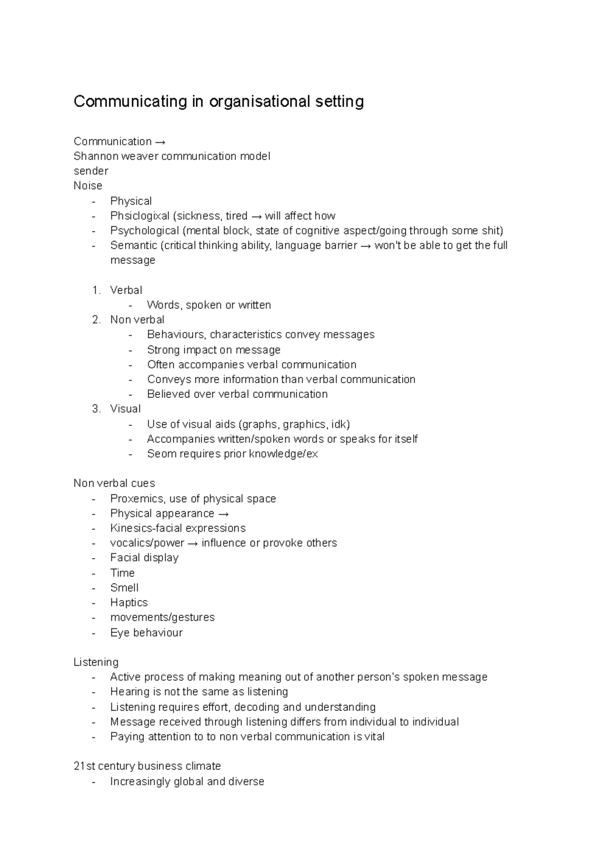 Mc notes - Communicating in organisational setting Communication → ...