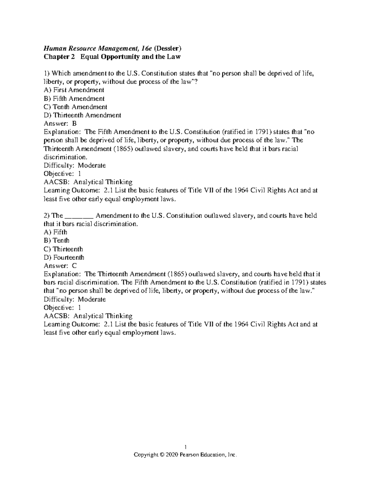 Human Resource Management, 16e (Dessler) Chapter 2 Test Bank - 1 Human ...