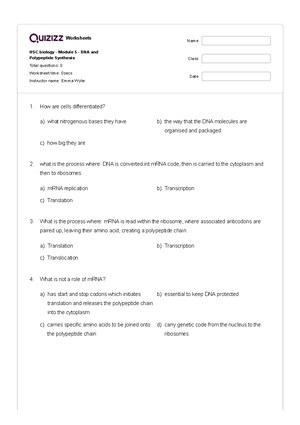 HSC Biology Module 5 IQ2 Quizizz - Worksheets HSC biology - Module 5 ...